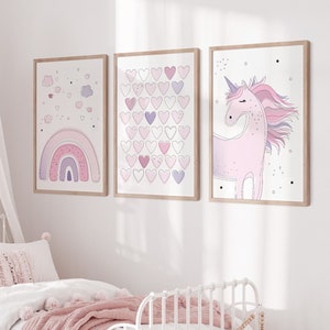 3 Unicorn Printable Posters for Pink Kids Room Decor, Rainbow Magic ...