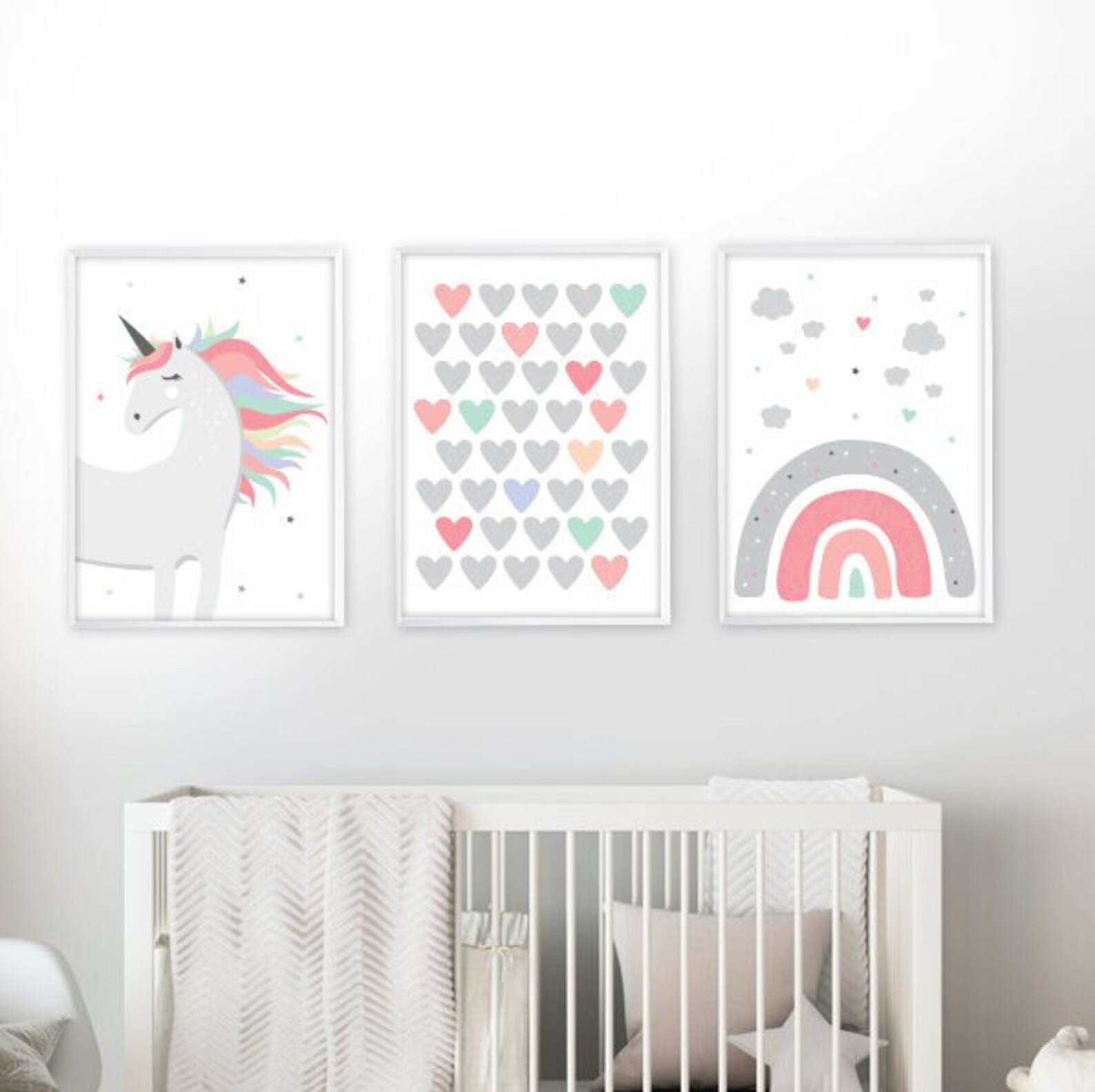 3 Colorful Posters Unicorn Rainbow Heart Illustration Picture Gift Girl ...