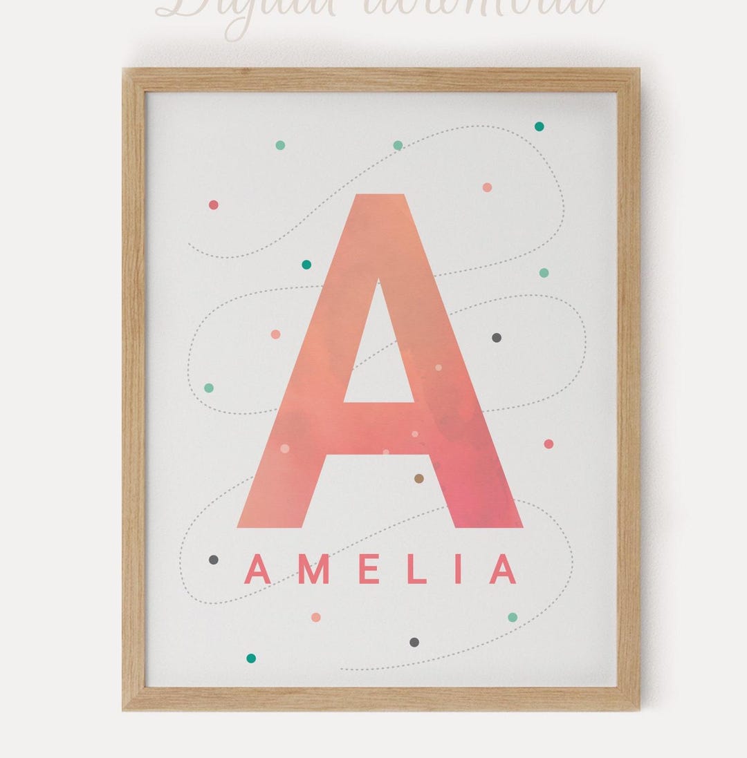 Personalized Letter Poster, Watercolor Name of Child Custom Print, Baby ...