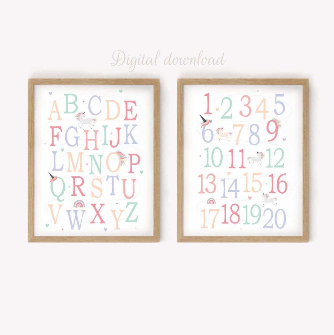 Colorful Numbers 1-20 & Alphabet Print, Rainbow Counting Poster ...
