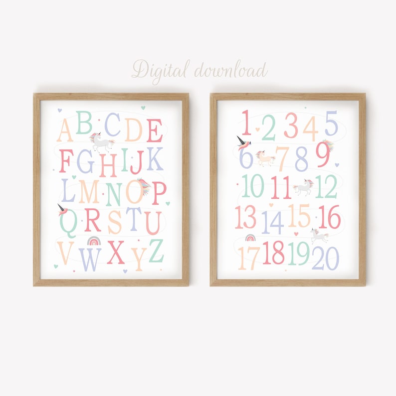 Colorful Numbers 1-20 & Alphabet Print, Rainbow Counting Poster ...