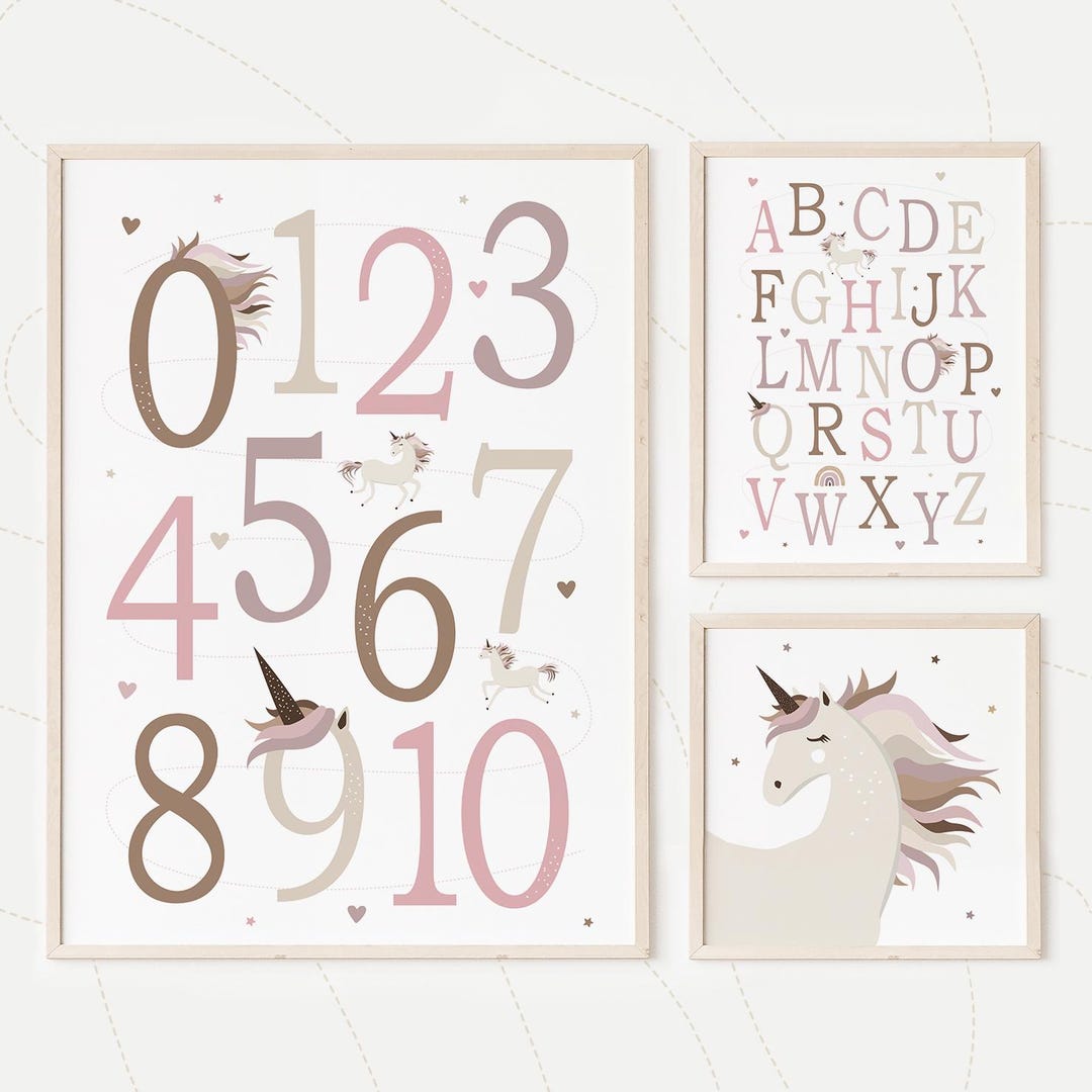 Unicorn Alphabet & Numbers 0-20 Printable Bundle, ABC Wall Poster Set ...