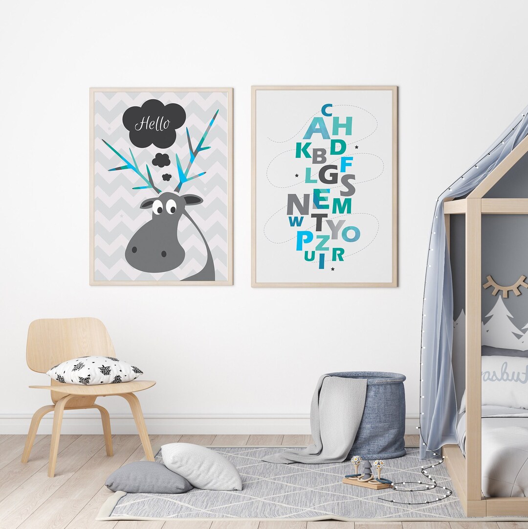 Alphabet Printable Poster, Colorful Deer Poster, Nursery Print ...