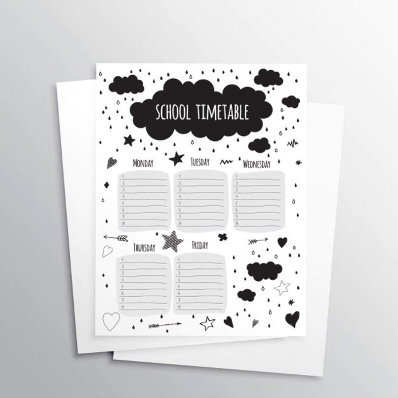 Printable School Timetable Black Girl Weekly Schedule Children Daily ...