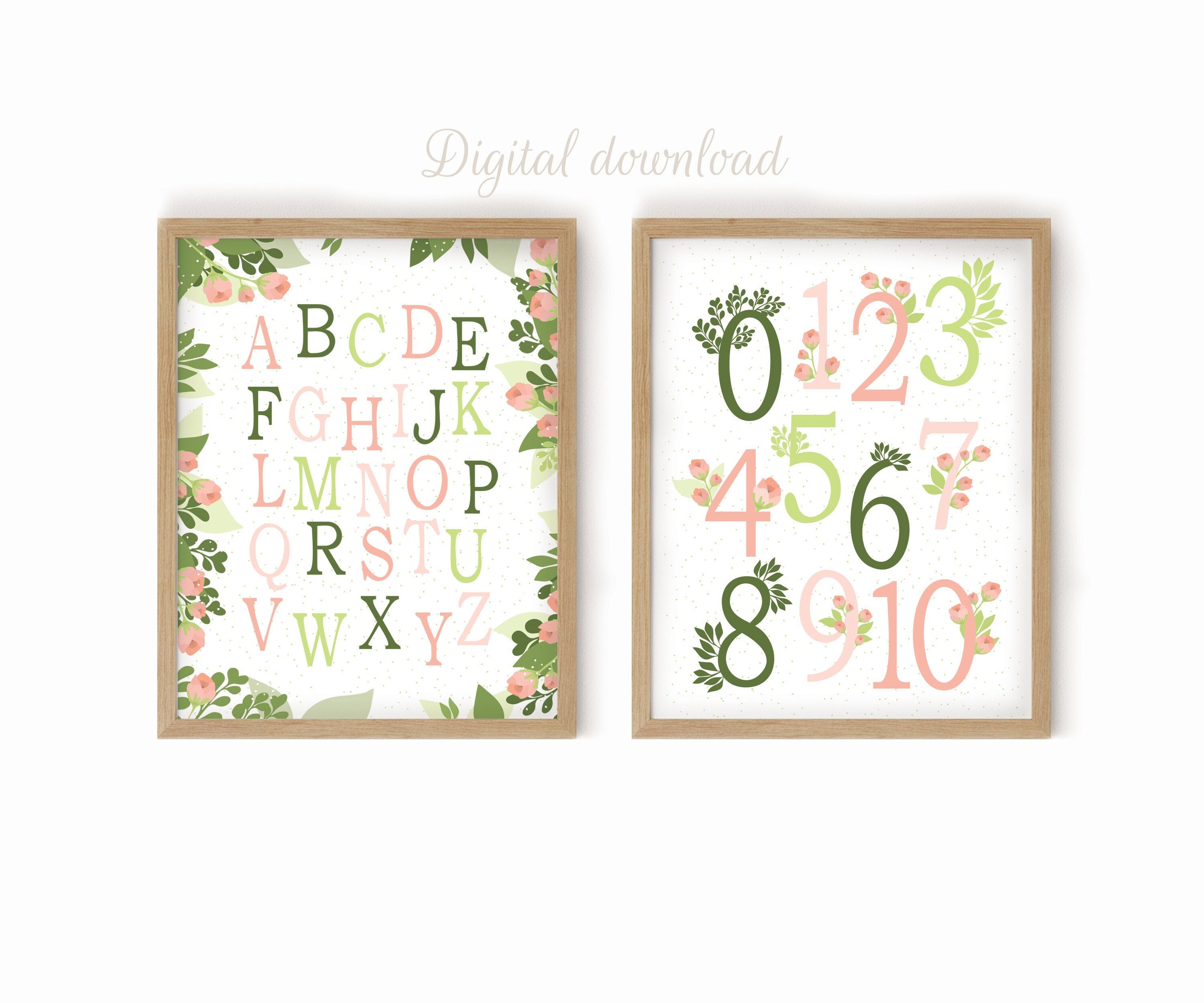 Floral Alphabet Poster ABC Print Kids Room Numbers Botanical Wall Art ...