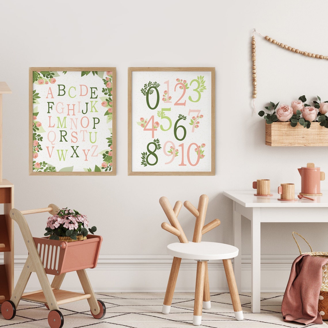 Floral Alphabet Poster ABC Print Kids Room Numbers Botanical Wall Art ...