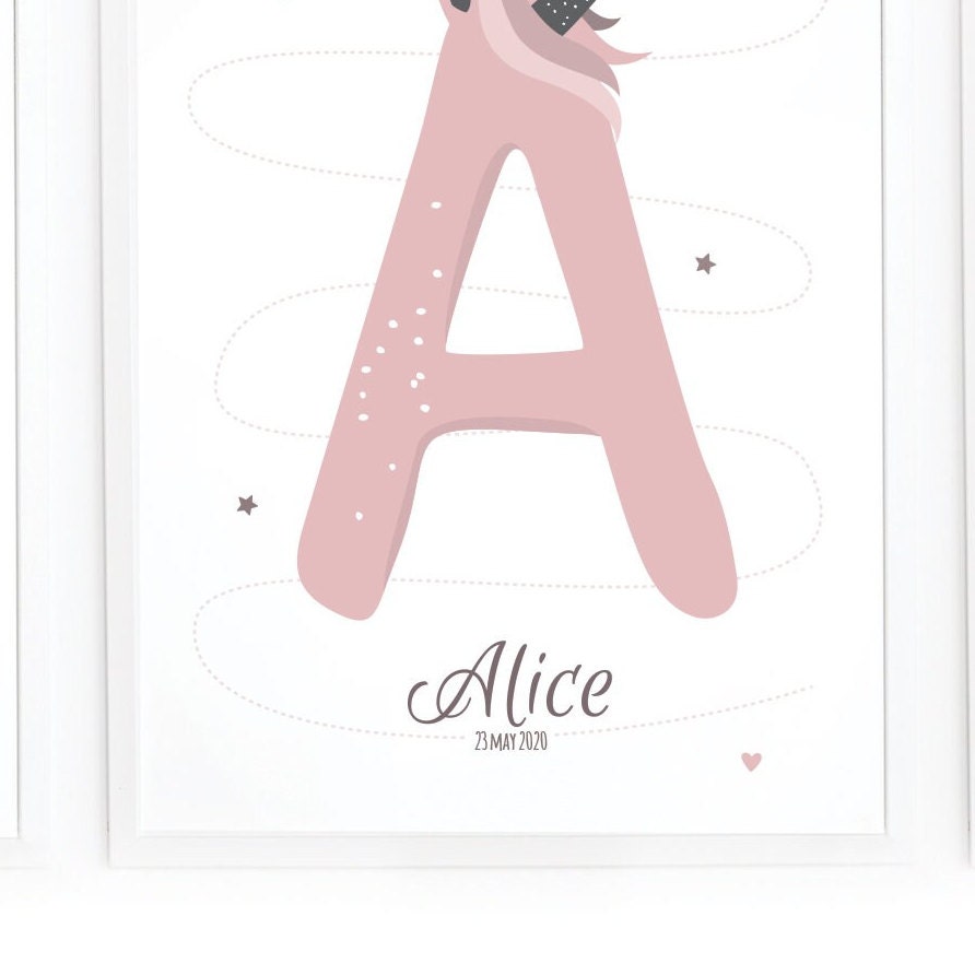 Set of 3 Unicorn Printable Posters With Child's Initial and Name ...