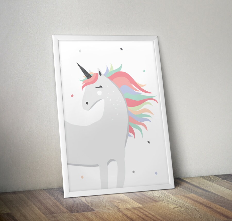 6 Printable Posters Unicorn Rainbow Hearts Clouds, Colorful Print Wall ...