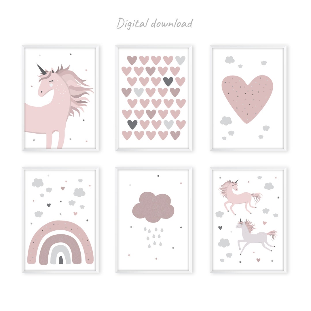 Set of 6 Printable Unicorn Posters for Kid's Room, Girl's Bedroom ...