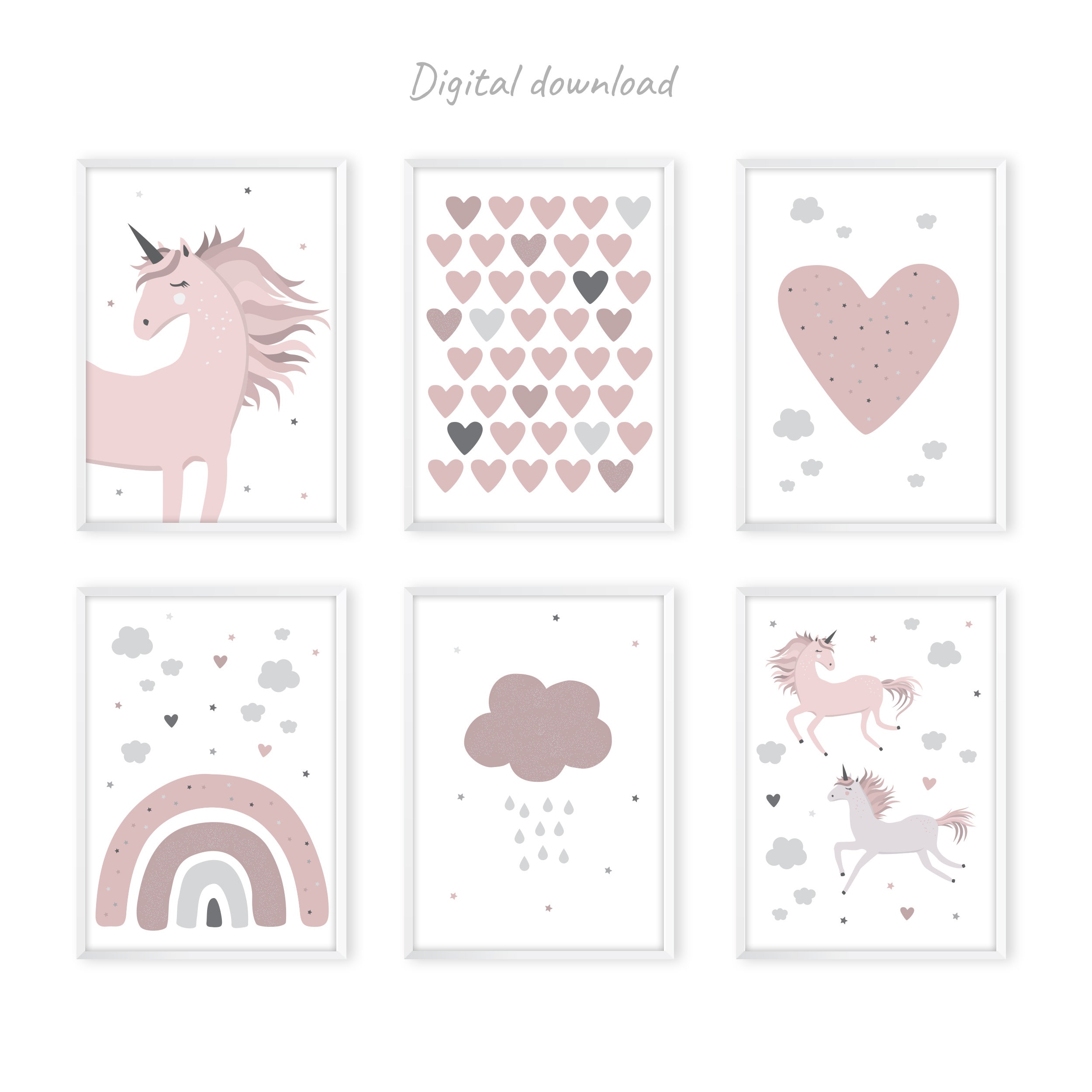 Set of 6 Printable Unicorn Posters for Kid's Room, Girl's Bedroom ...