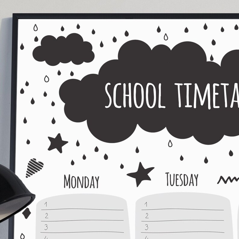 Printable School Timetable Black Girl Weekly Schedule Children Daily ...