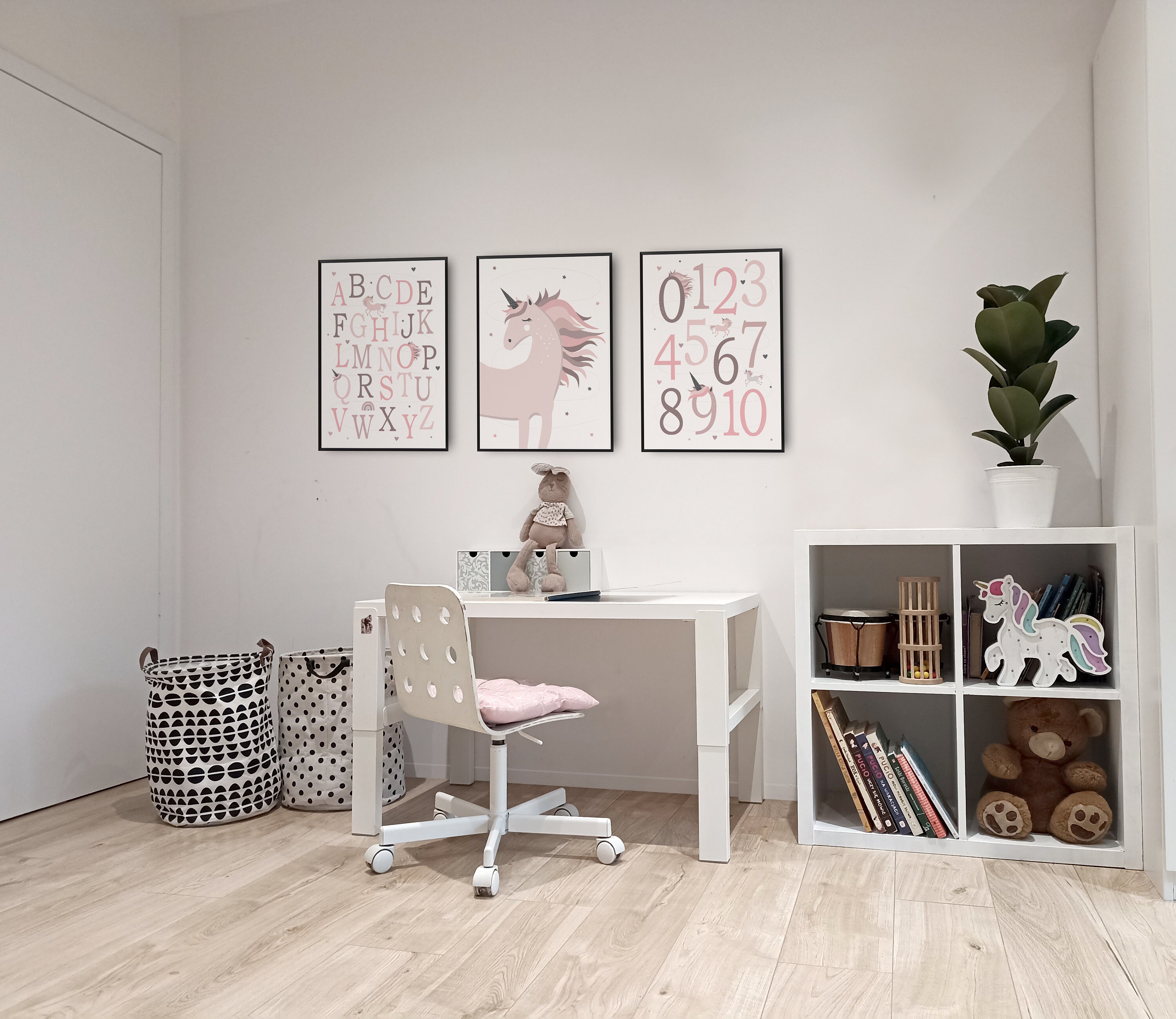 3 Unicorn ABC Numbers Poster Pink Wall Decor Education Print Nursery ...