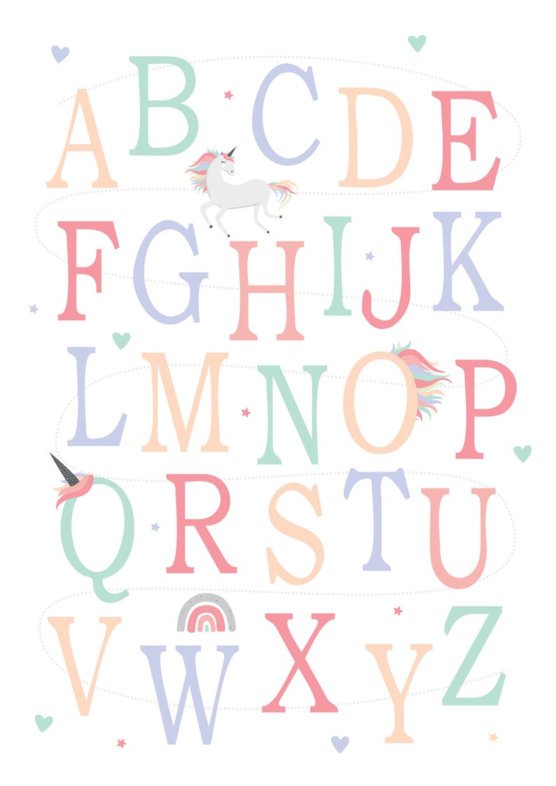Cute UNICORN Poster Alphabet Printable ABC Learning Digital Files ...