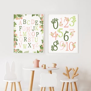 Floral Alphabet Poster ABC Print Kids Room Numbers Botanical Wall Art ...
