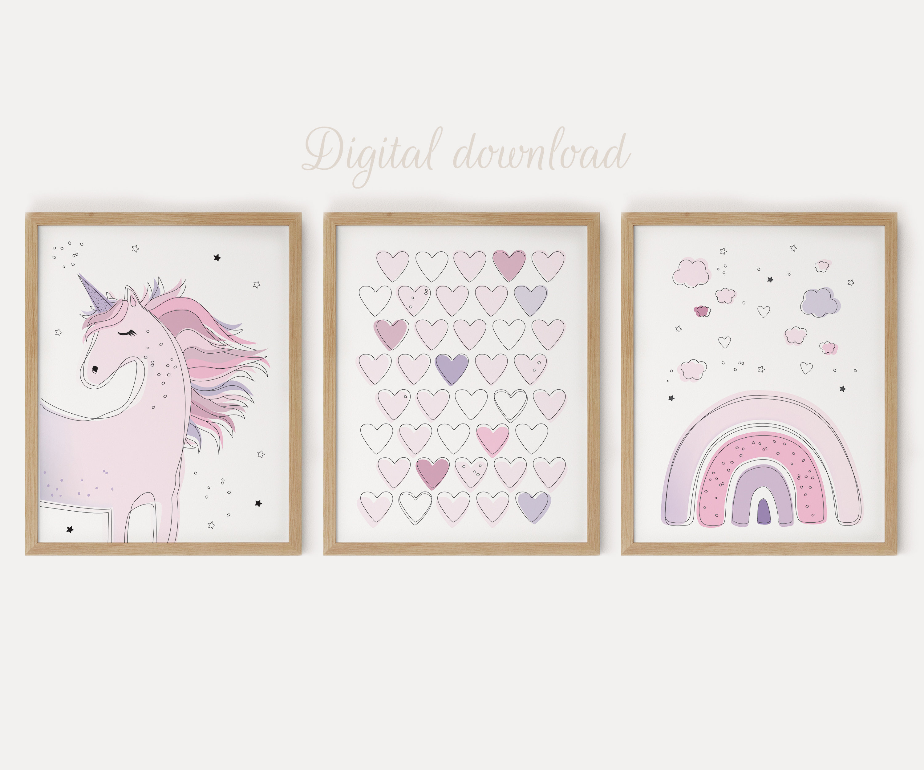 3 Unicorn Printable Posters for Pink Kids Room Decor, Rainbow Magic ...