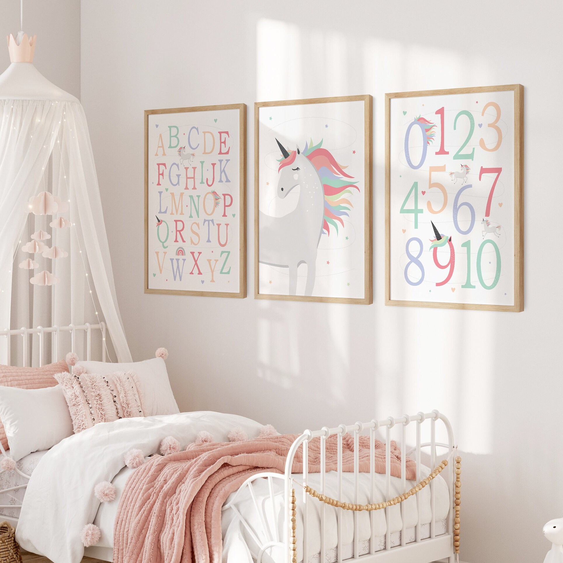 3 Unicorn ABC Numbers Poster Colorful Wall Decor Rainbow Education ...