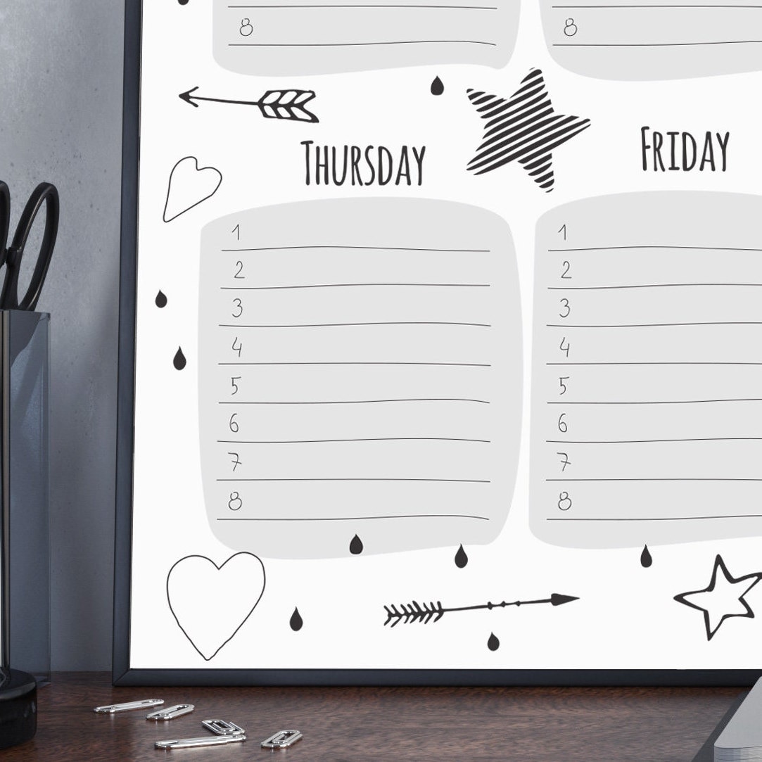 Printable School Timetable Black Girl Weekly Schedule Children Daily ...