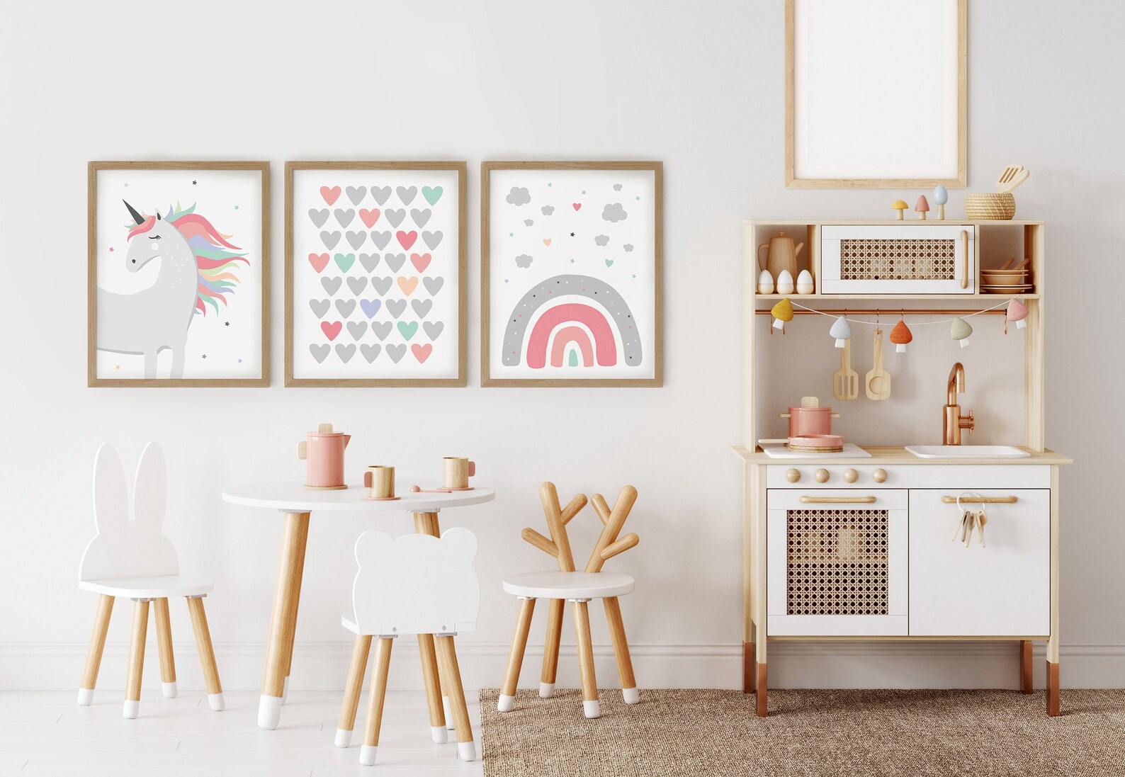 3 Colorful Posters Unicorn Rainbow Heart Illustration Picture Gift Girl ...