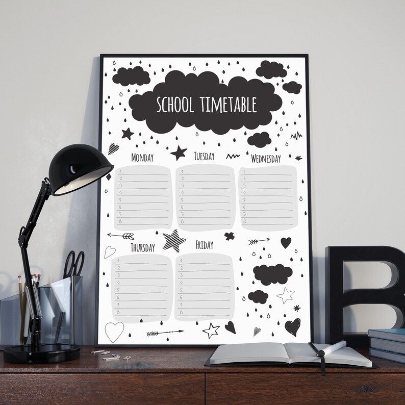 Printable School Timetable Black Girl Weekly Schedule Children Daily ...
