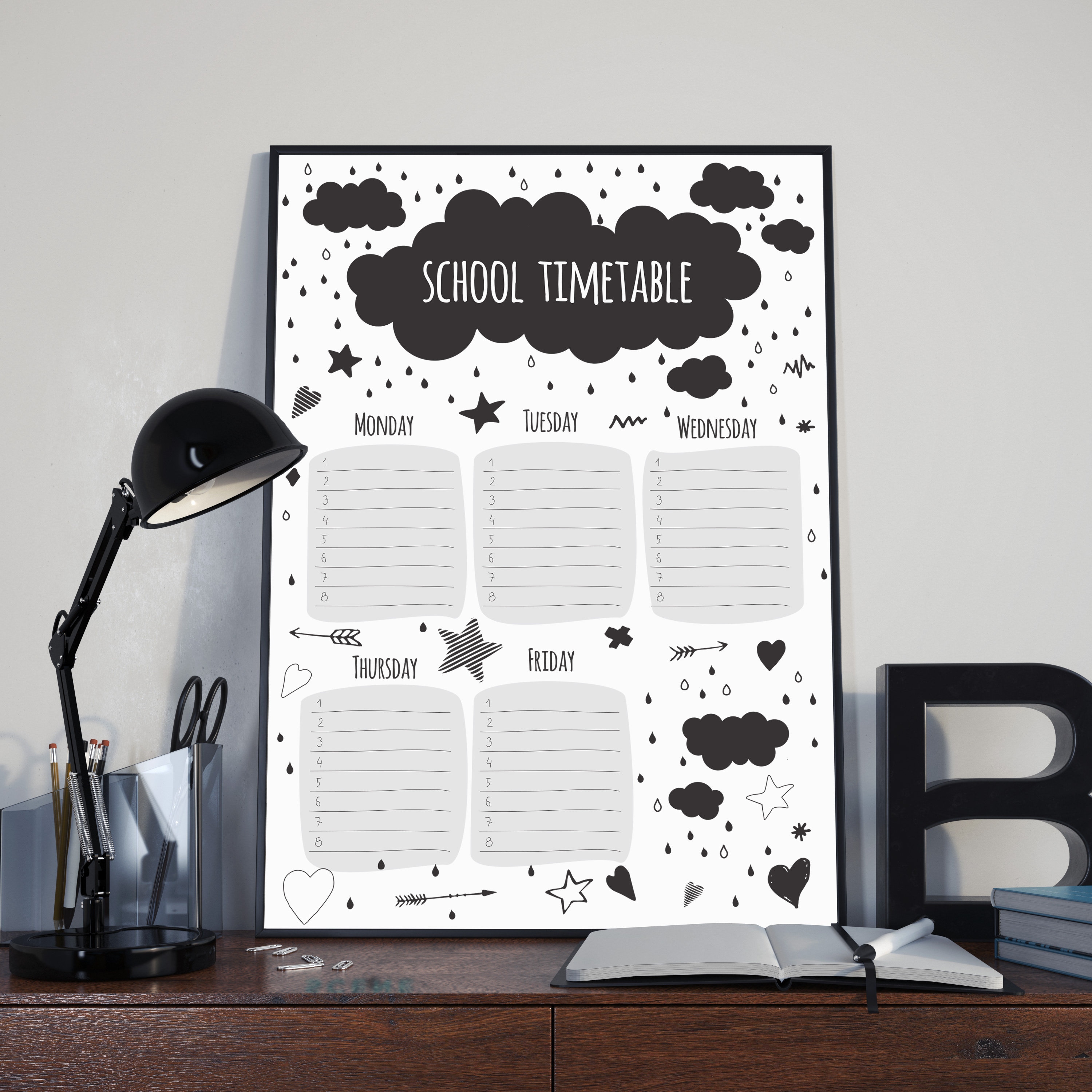 Printable School Timetable Black Girl Weekly Schedule Children Daily ...