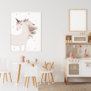 6 Posters Unicorn Natural Color Pink Beige Print Heart Wall Art Nursery ...