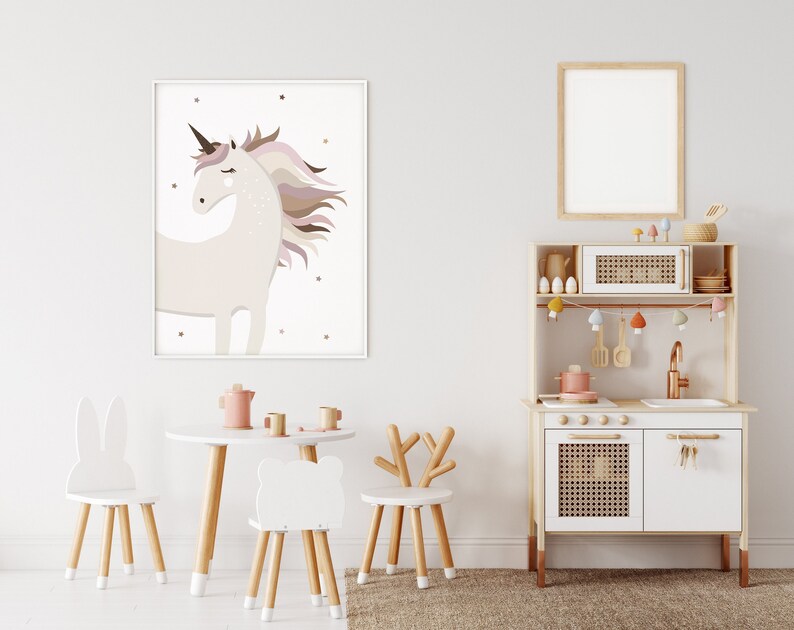 6 Posters Unicorn Natural Color Pink Beige Print Heart Wall Art Nursery ...
