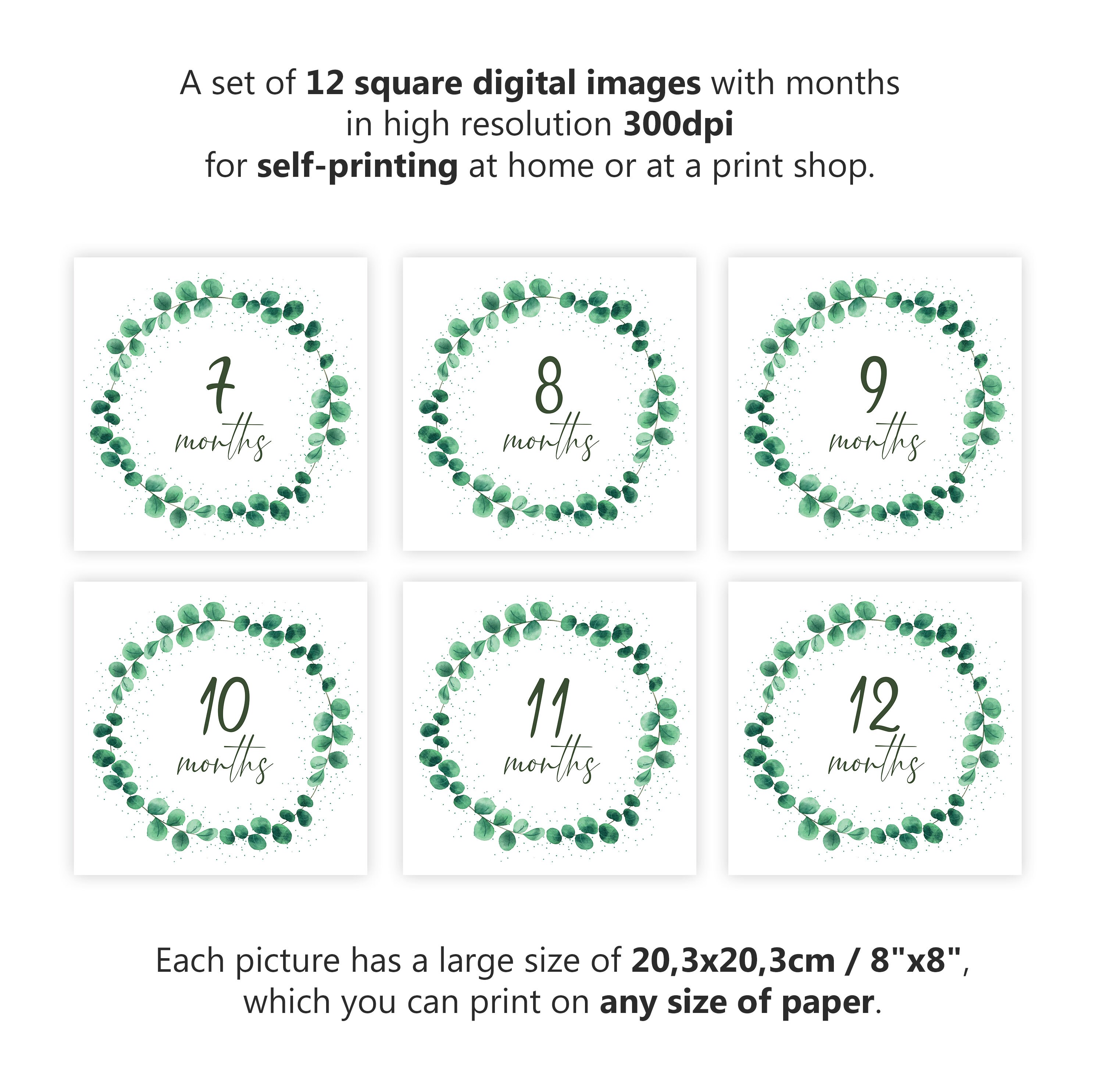 Set 1 12 Months Baby Milestone Cards, Eucalyptus Wreaths Printable ...