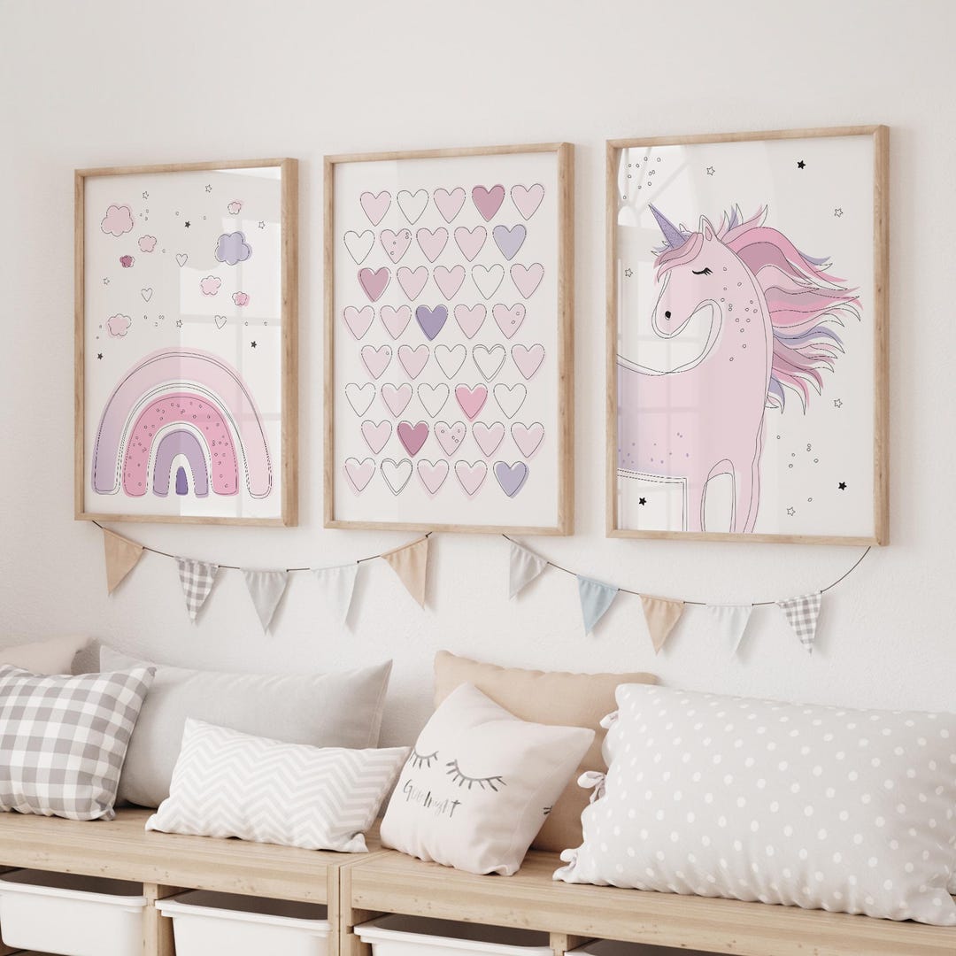3 Unicorn Printable Posters for Pink Kids Room Decor, Rainbow Magic ...