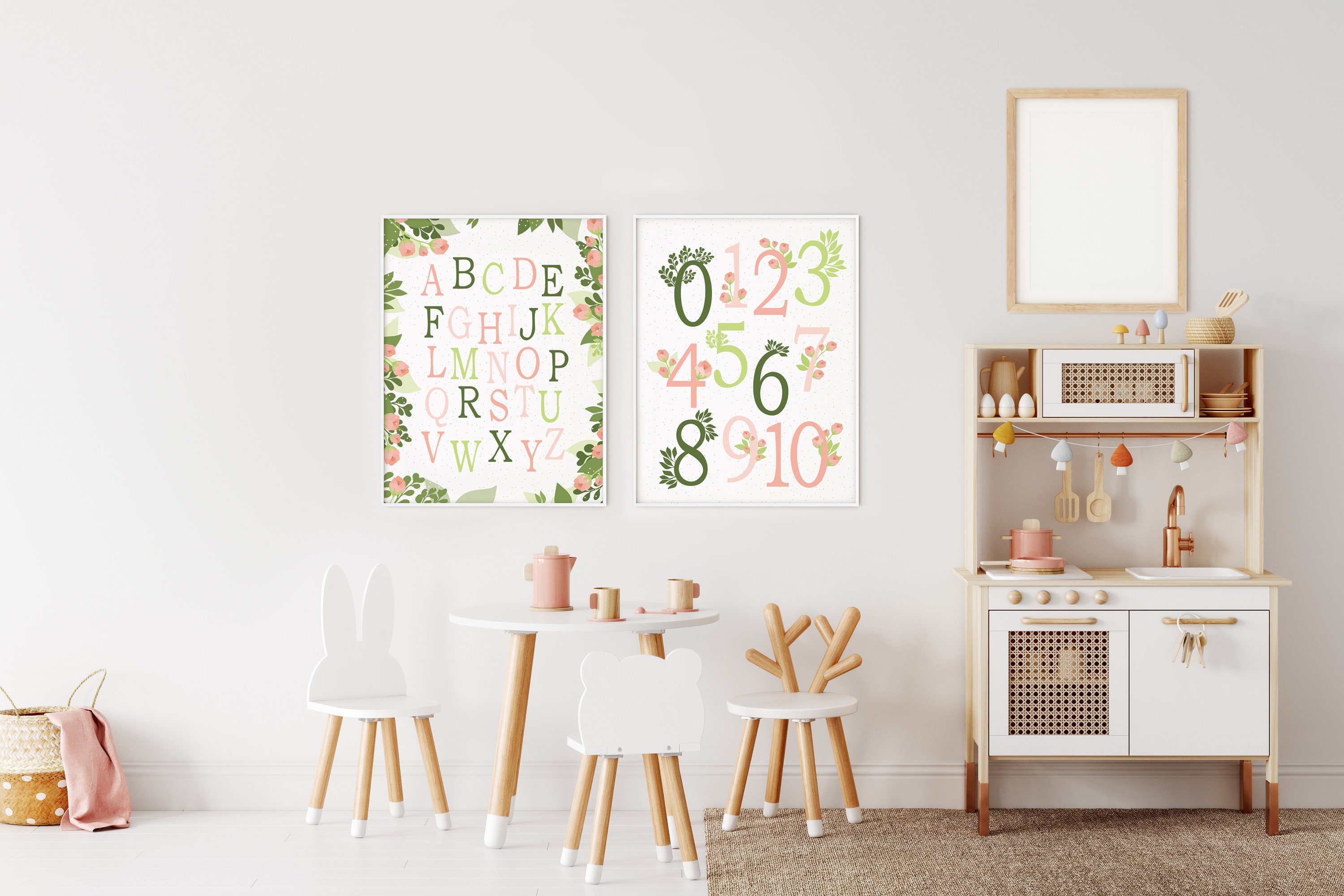 Floral Alphabet Poster ABC Print Kids Room Numbers Botanical Wall Art ...