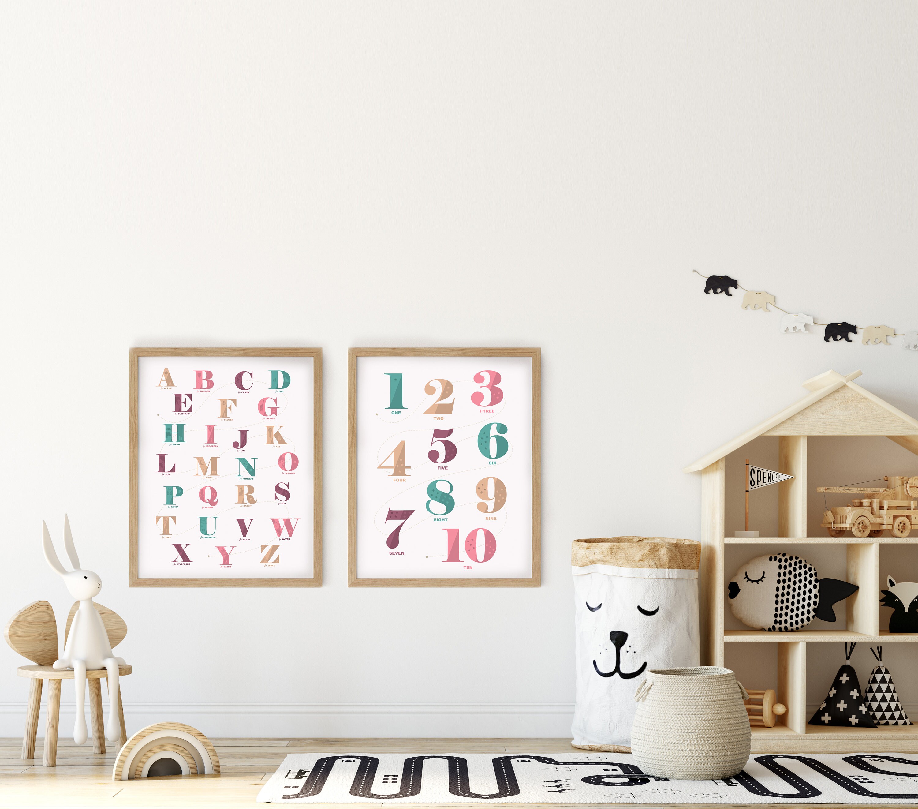 Retro Alphabet Poster ABC Print Kids Room Numbers Retro Wall Art Baby ...