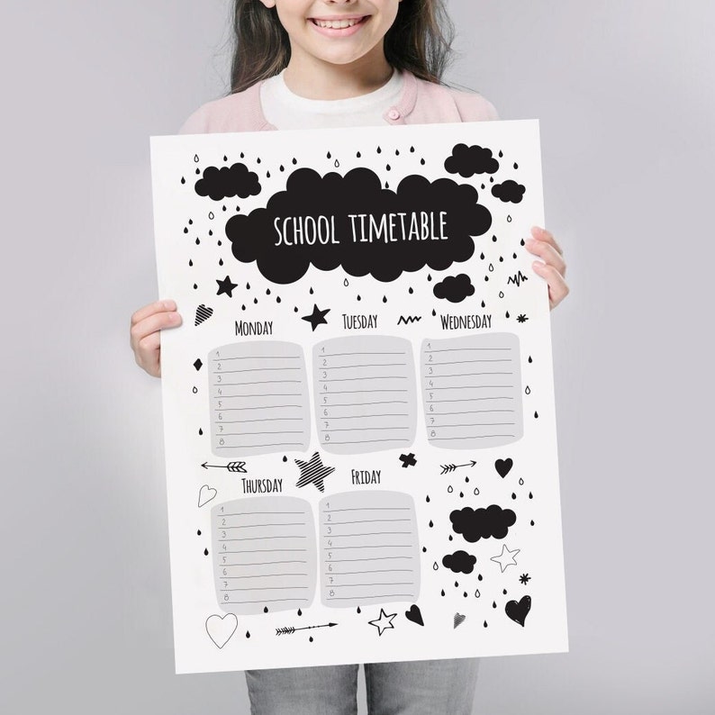 Printable School Timetable Black Girl Weekly Schedule Children Daily ...