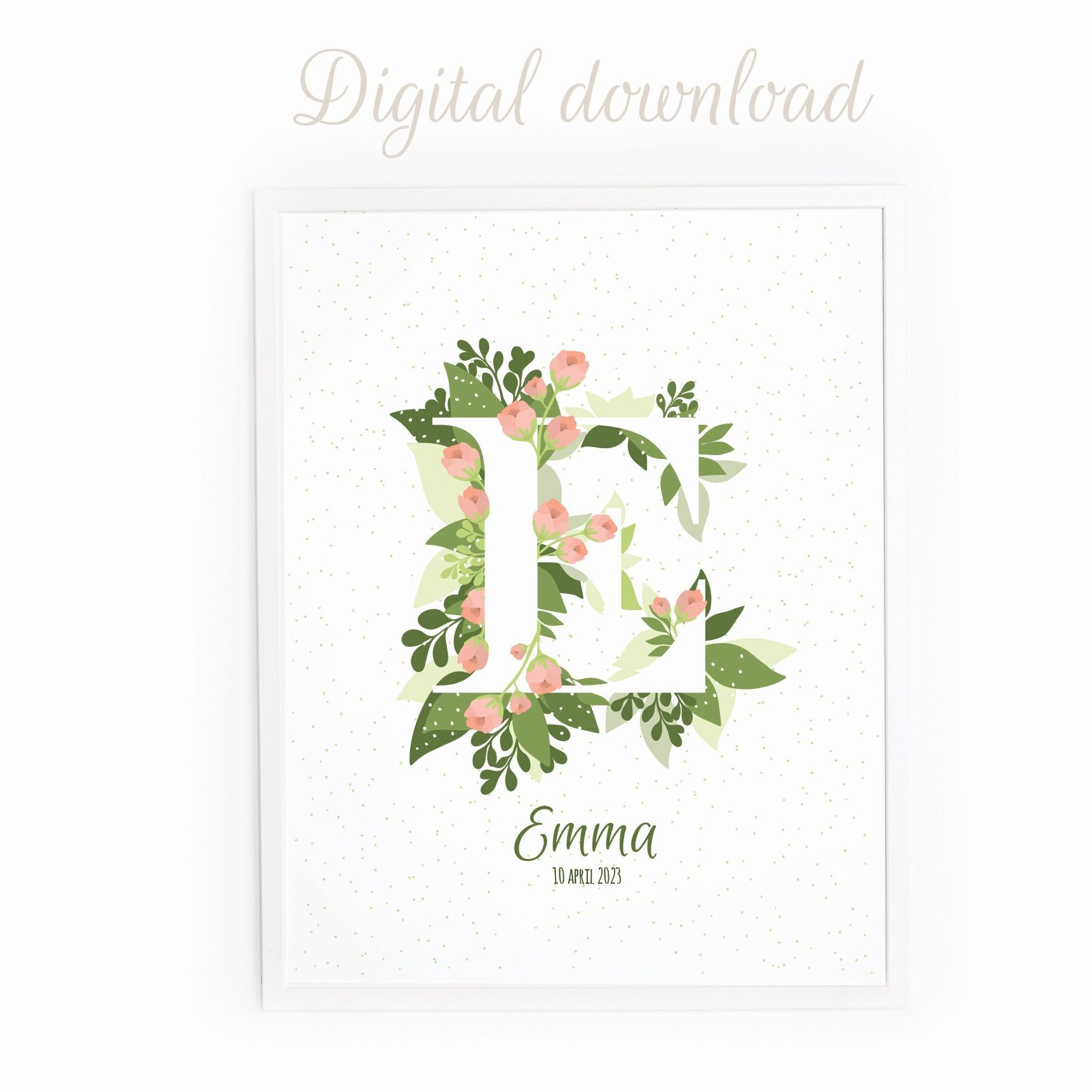 Kids Name Printable, Custom Initial E Print, Flower Personalized Poster ...