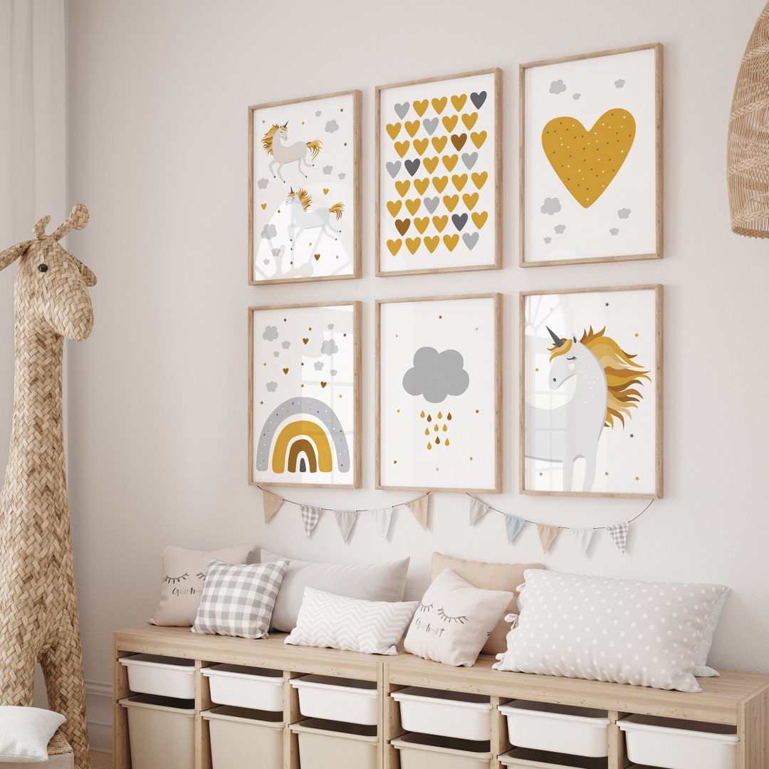 6 Printable Posters Unicorn Rainbow Hearts Cloud Beige Sepia Print Wall ...