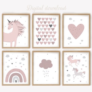 Set of 6 Printable Unicorn Posters for Kid's Room, Girl's Bedroom ...