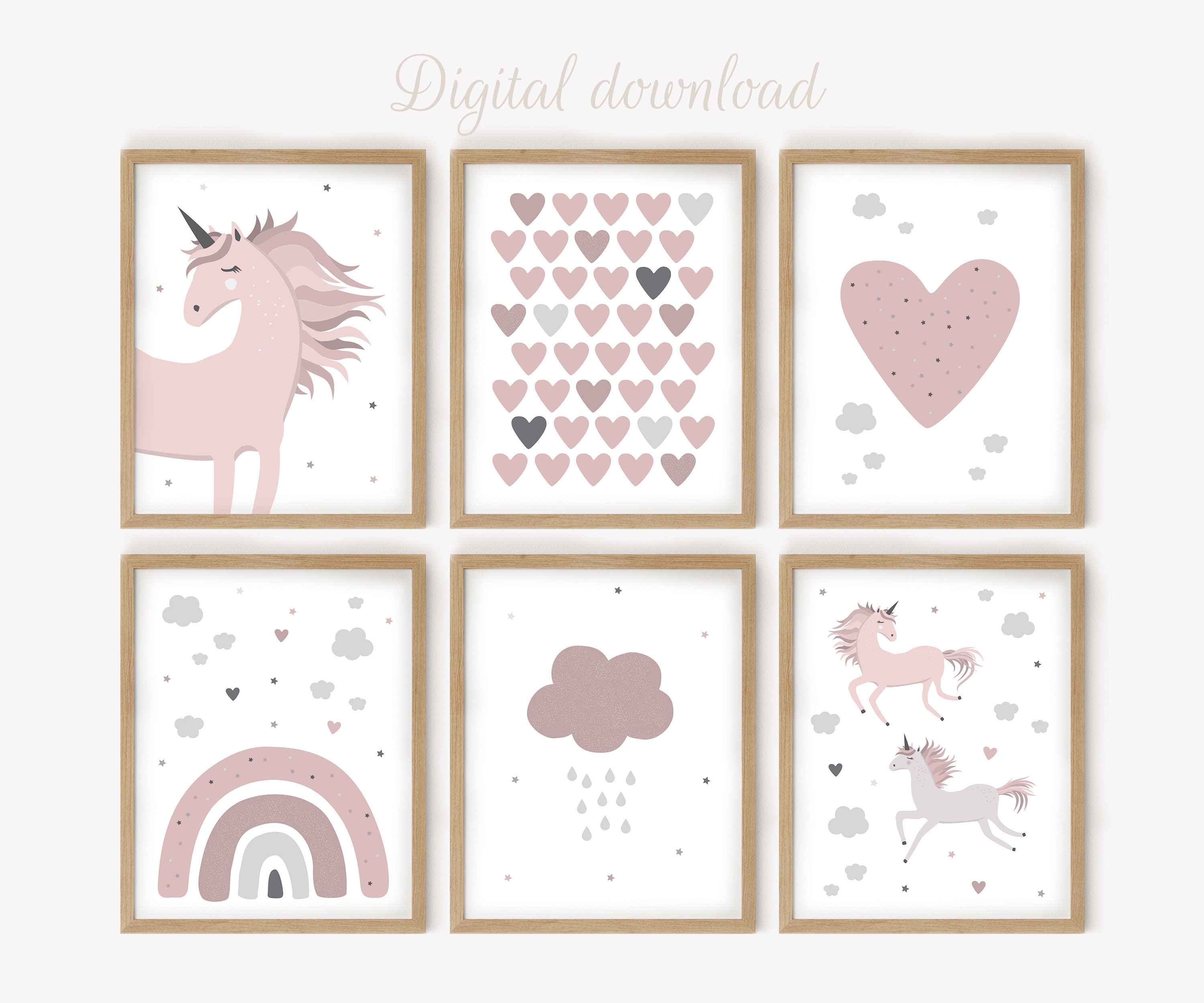 Set of 6 Printable Unicorn Posters for Kid's Room, Girl's Bedroom ...
