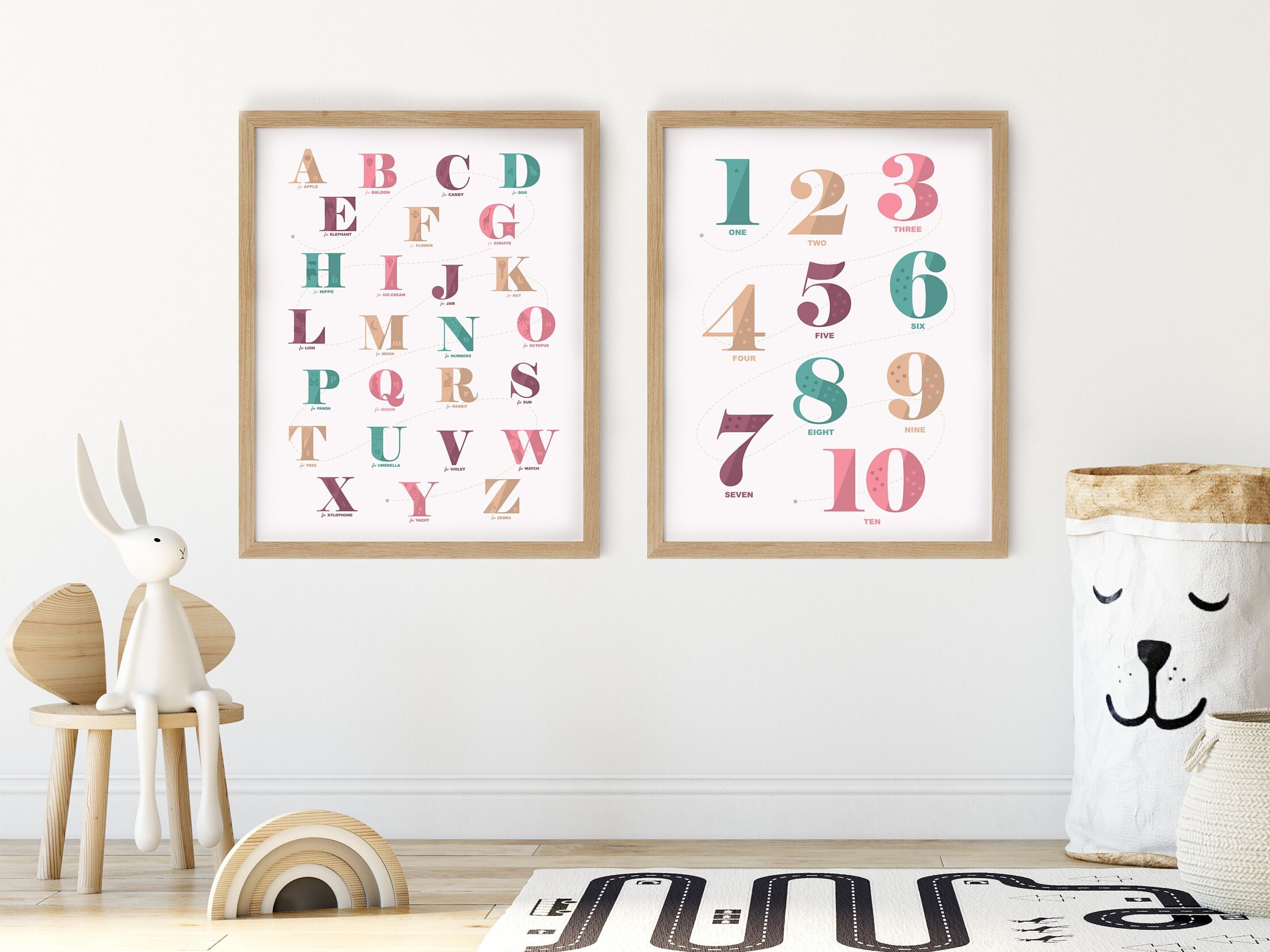 Retro Alphabet Poster ABC Print Kids Room Numbers Retro Wall Art Baby ...