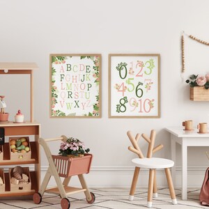 Floral Alphabet Poster ABC Print Kids Room Numbers Botanical Wall Art ...