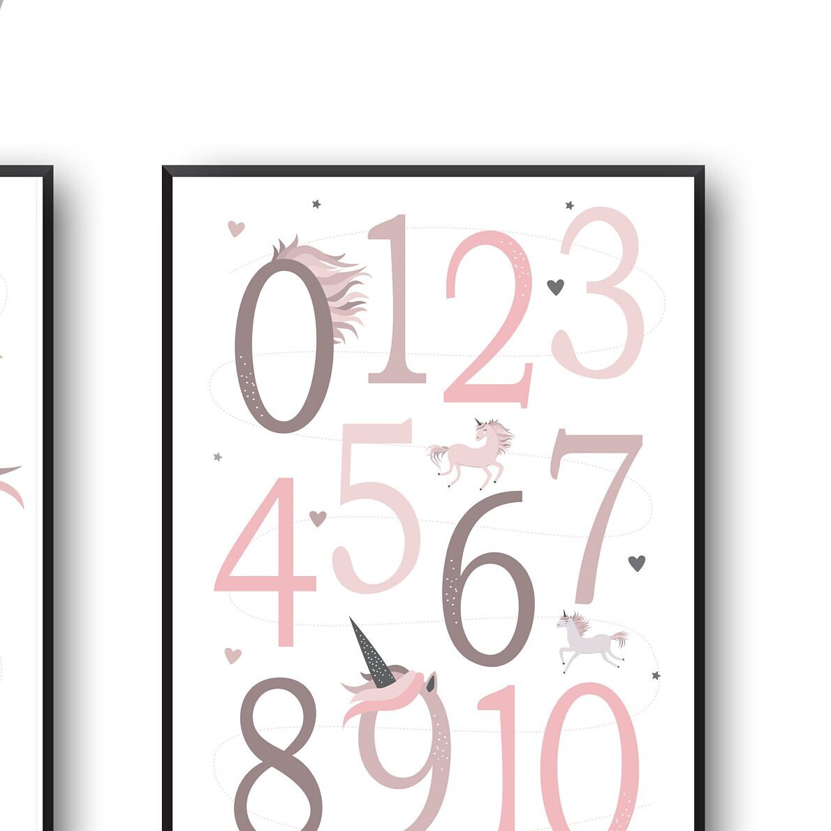 3 Unicorn ABC Numbers Poster Pink Wall Decor Education Print Nursery ...