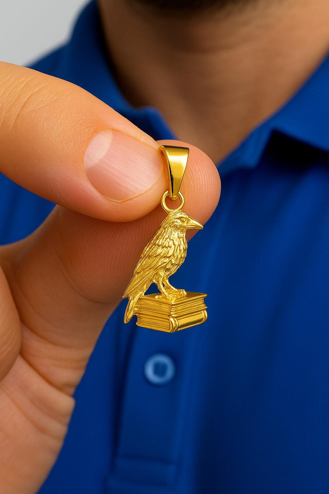 Solid Gold Raven Pendant: Crow on Books, Literary Gothic Charm - Etsy