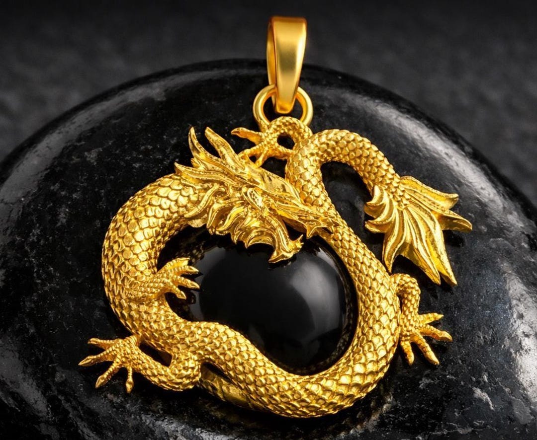 Solid 10k -14k Real Gold Dragon Pendant Detailed Eastern Dragon Charm ...