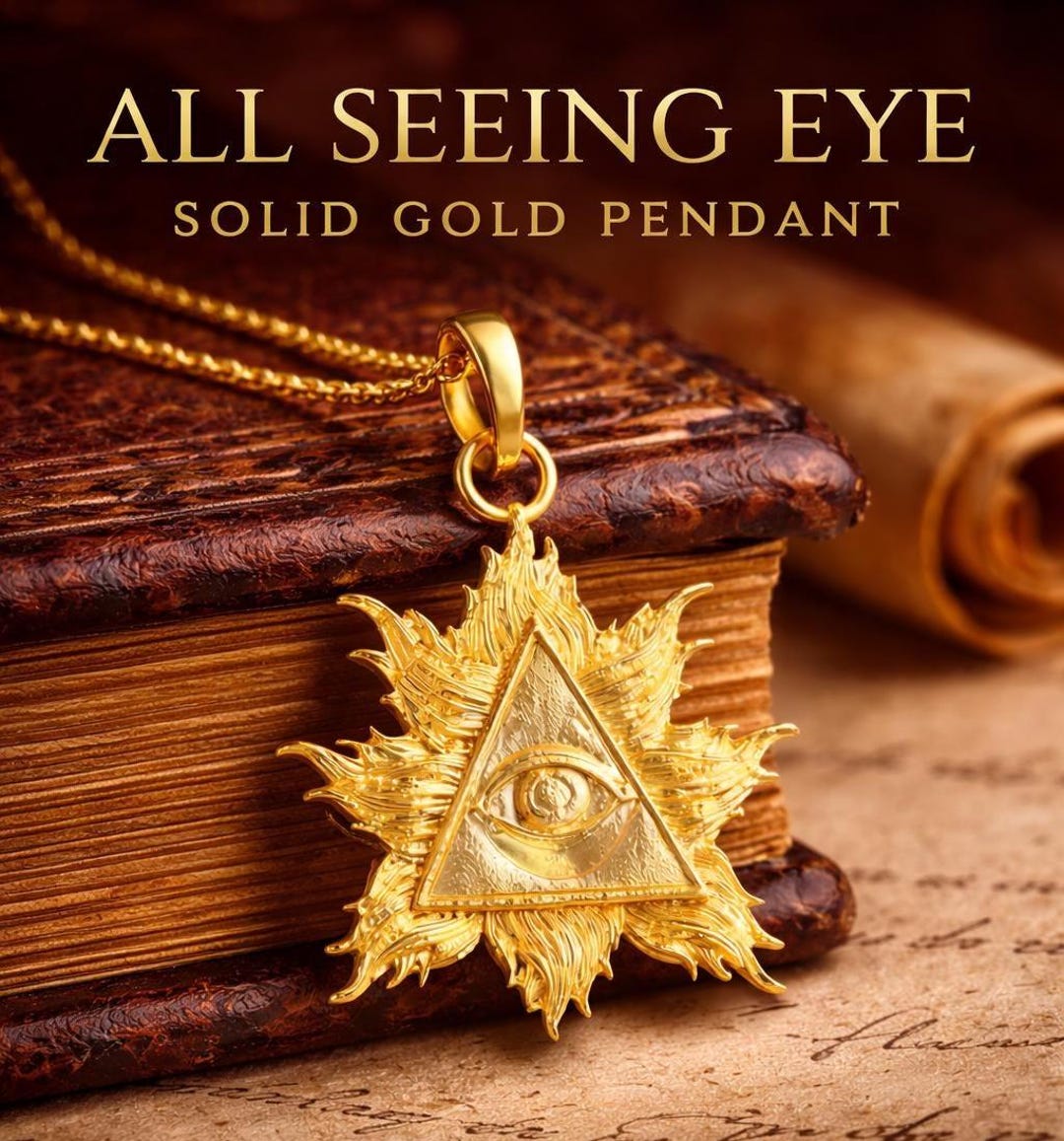 14K Solid Gold All Seeing Eye Pendant | Spiritual Illuminati Sun Charm ...