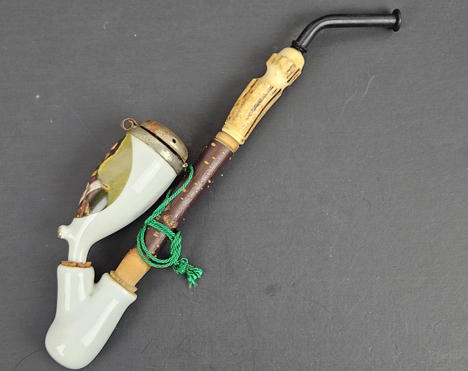 Antique German Tobacco Pipe - Porcelain & Wood With Military Portrait ...