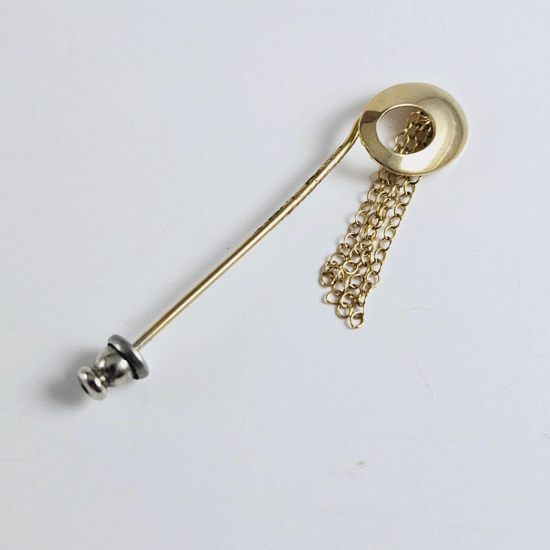 Vintage Stick Pin / Lapel Pin - Golden Oval With Golden Chains - Etsy