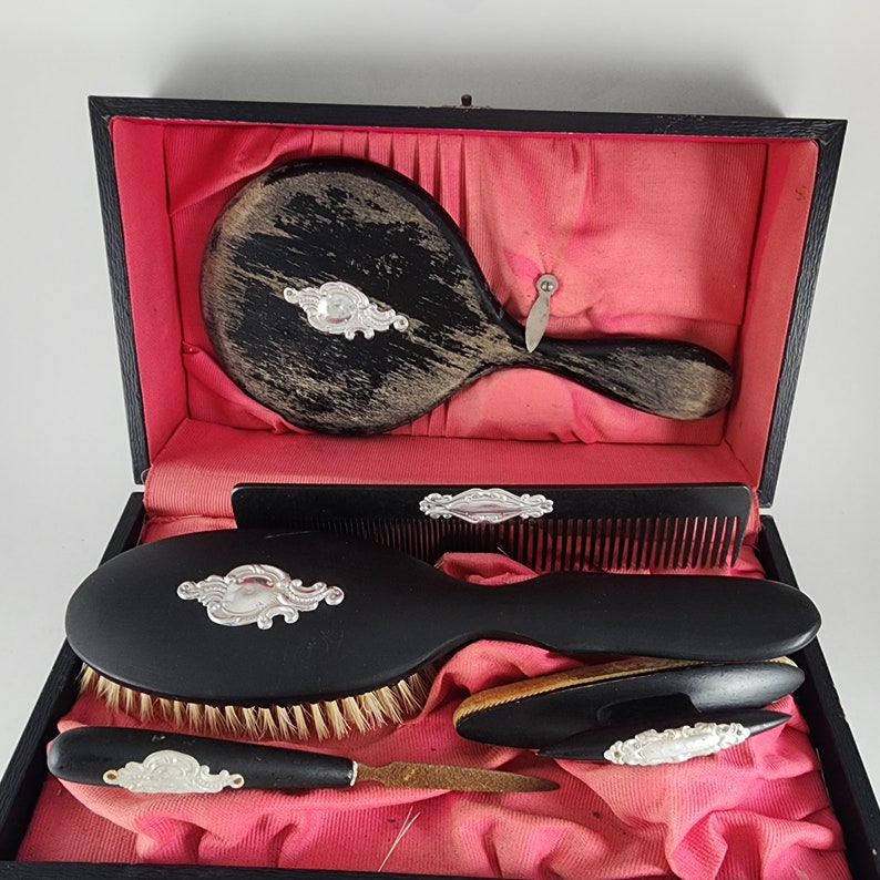 Antique Victorian Era Ebony Vanity Set With Box - Etsy