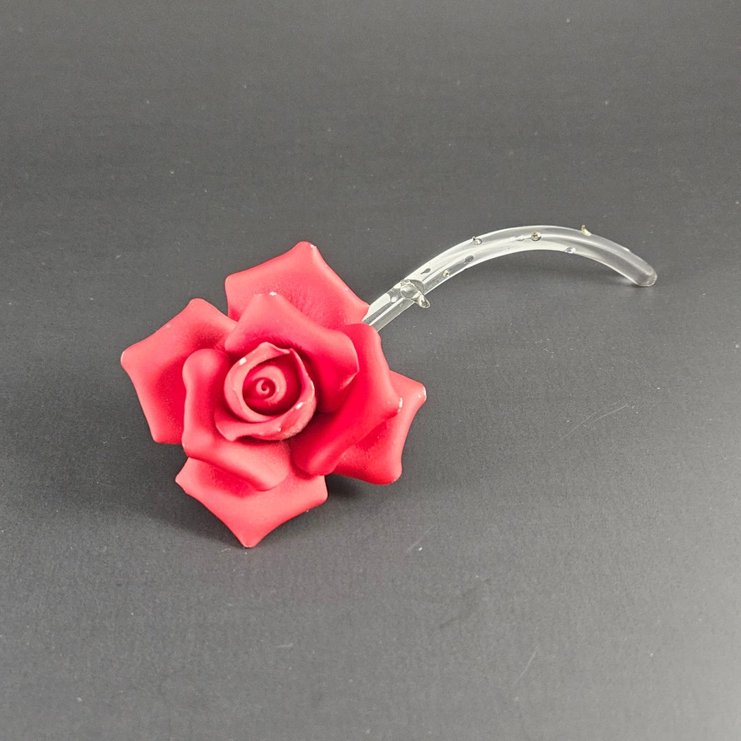 Vintage Porcelain Red Rose on a Blown Glass Stem - Etsy