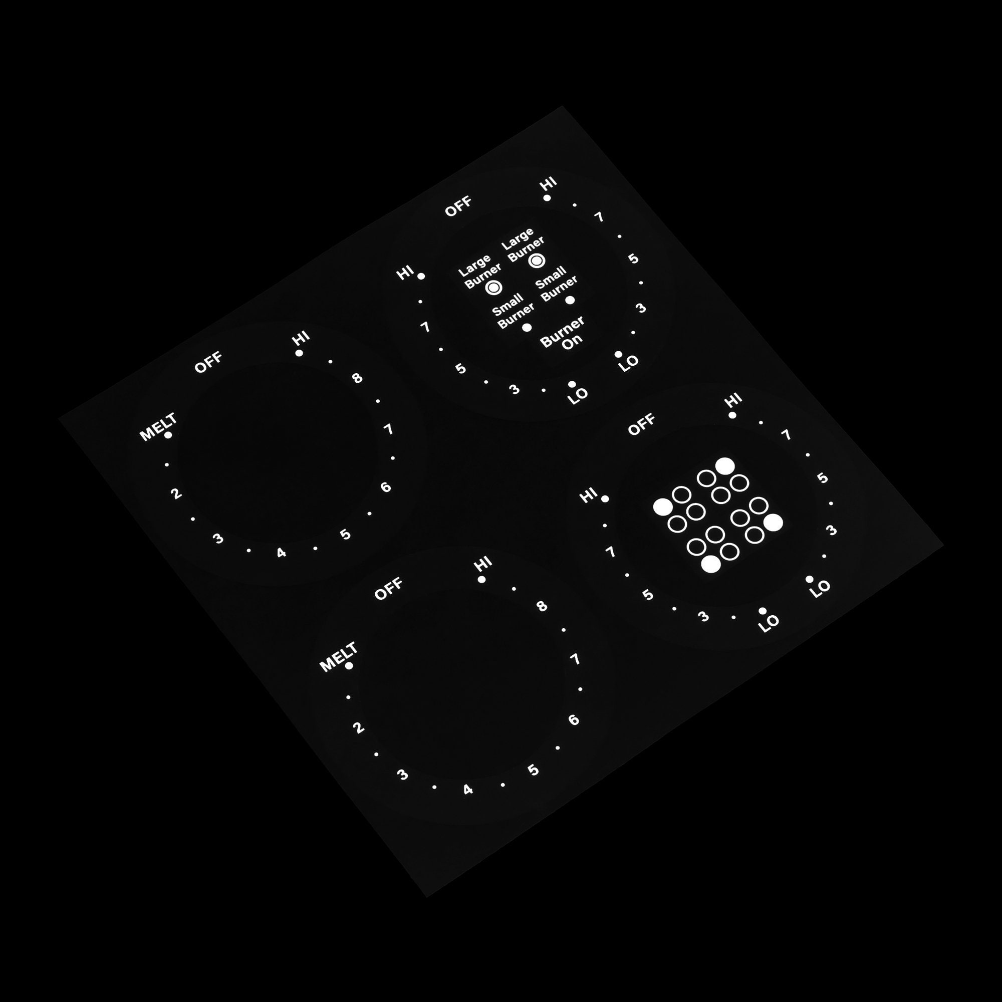 White Print 4 Dials Set Melt-hi Lo AC/CCW Cooktop Burner Adhesive Label ...