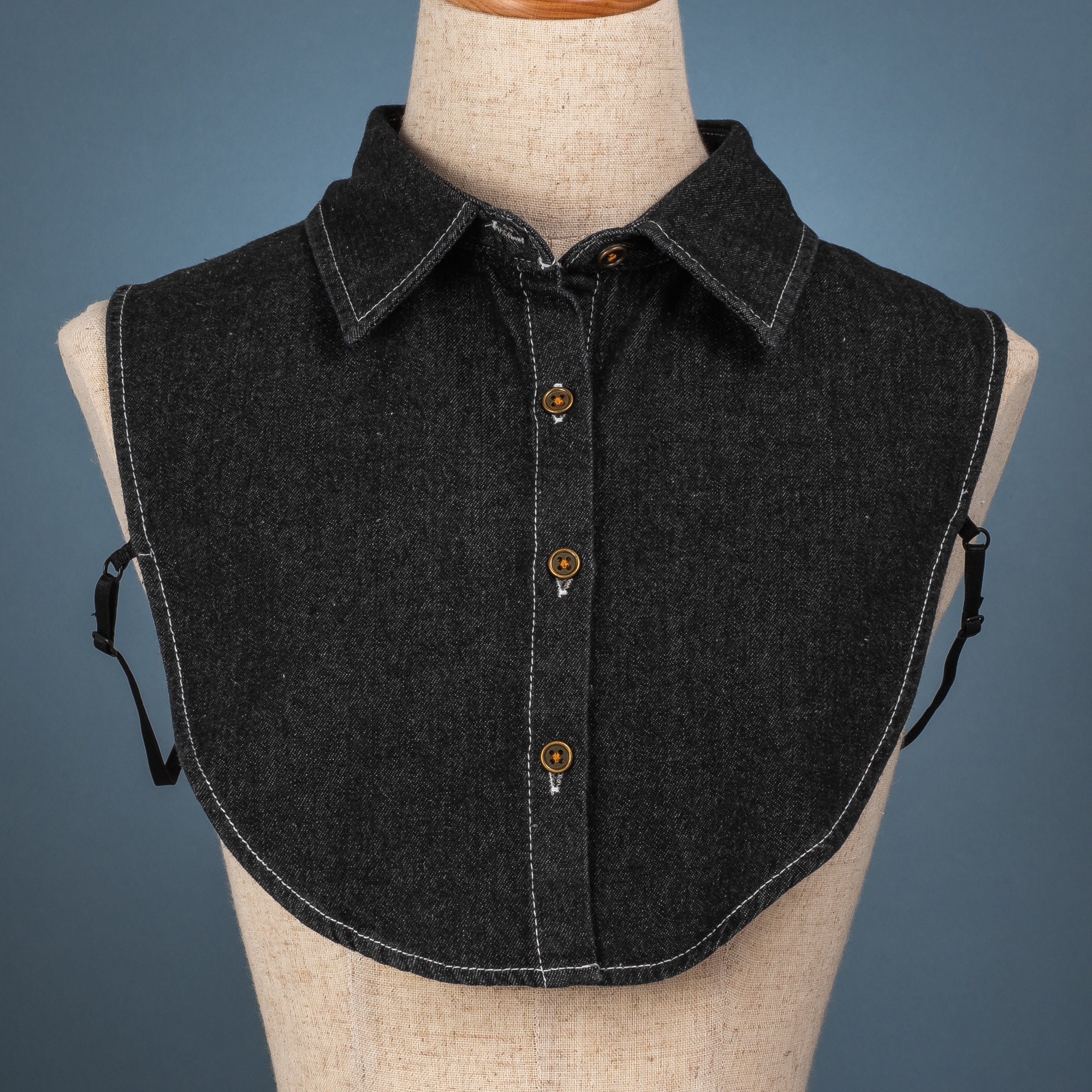 Black Denim False Pointed Flat Classic Cotton Collar Vintage Design for ...