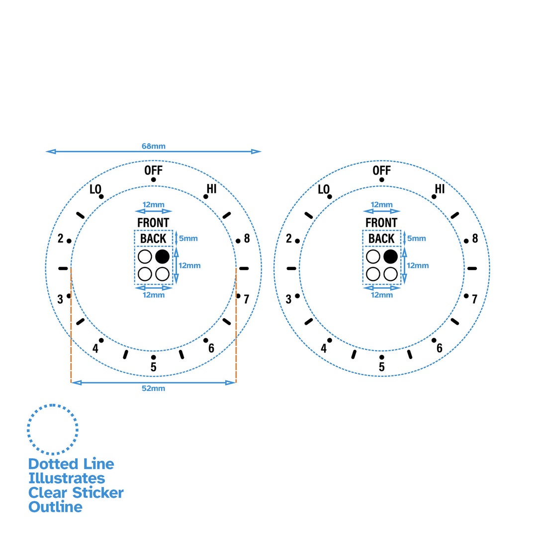 2 Dials Black Text on Clear Film Pair Hi Lo Electric Stove Dial Four 4 ...