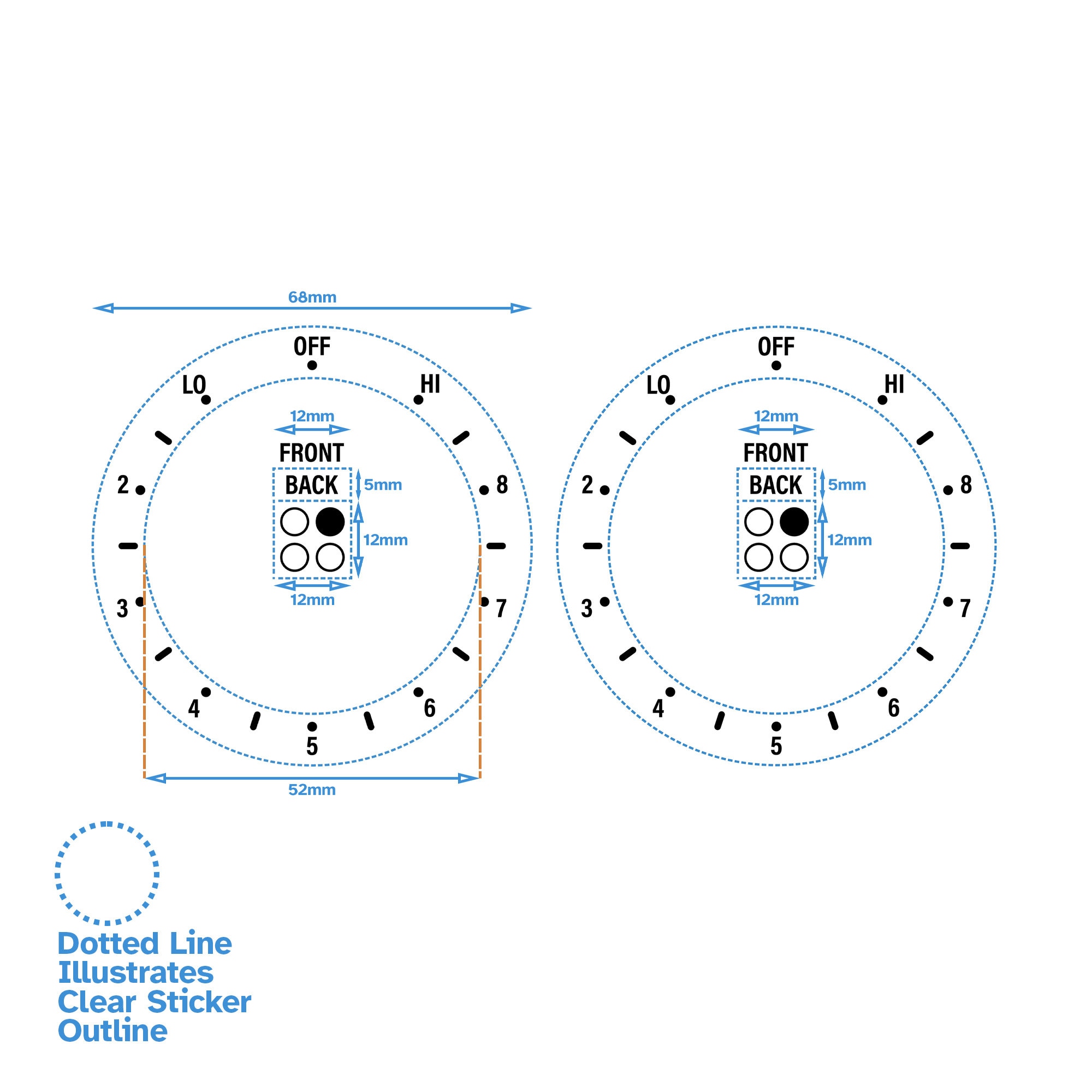 2 Dials Black Text on Clear Film Pair Hi Lo Electric Stove Dial Four 4 ...