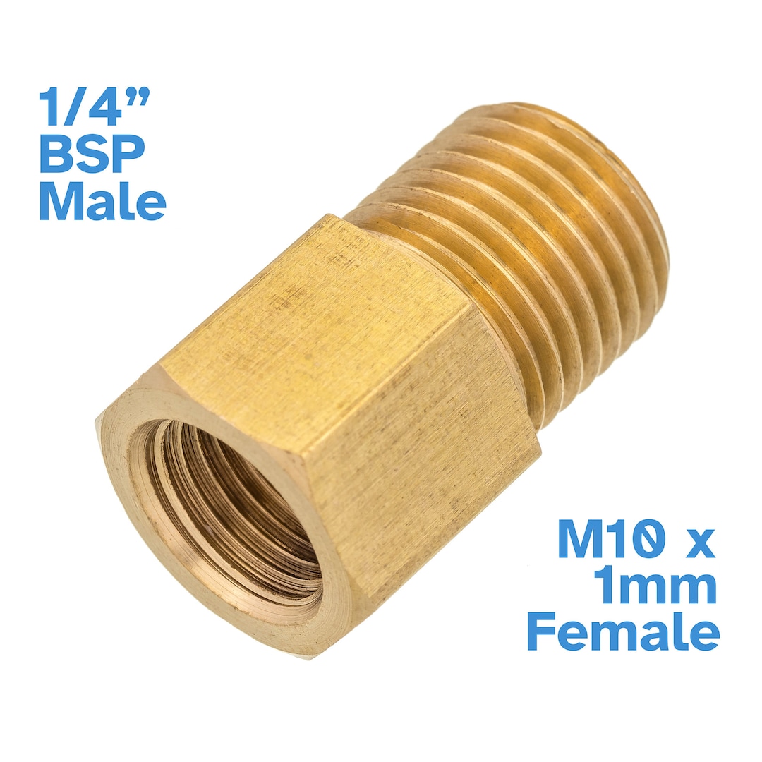 1/4" BSP Male to M10 X 1.0mm Female Brass Pipe Fitting Coupler Reducer ...